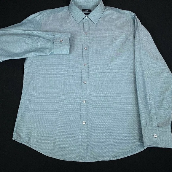 Hugo Boss | Shirts | Hugo Boss Mens Metallic Green Micro Circle Button ...